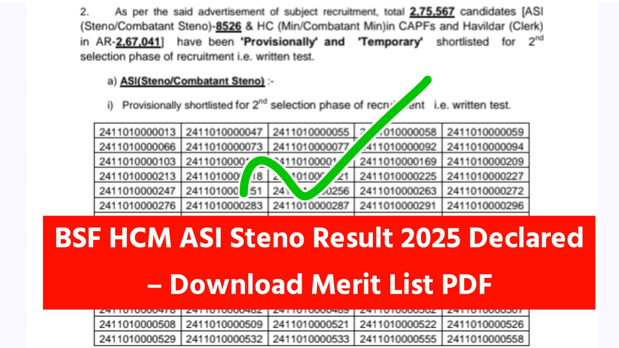 BSF HCM ASI Steno Result 2025 Declared – Download Merit List PDF - SeekhoSmart.com